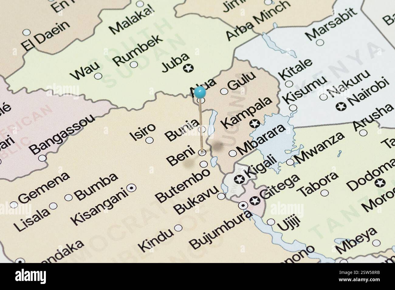 light blue pin needle into beni city of democratic republic of the ...