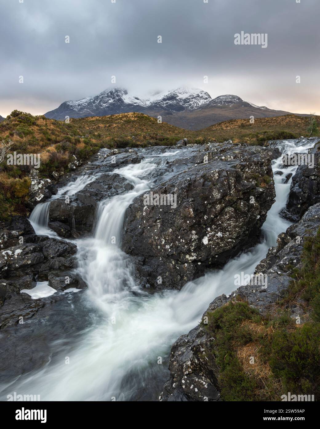 The snow capped Cuillin Hills seen from Glen Sligachan on the Isle of ...