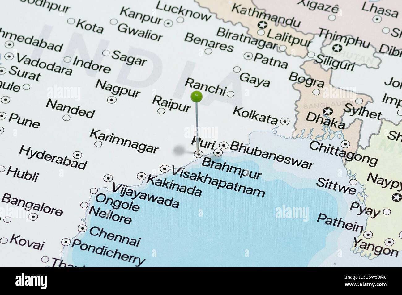 green pin needle into brahmpur city of India political map Stock Photo ...