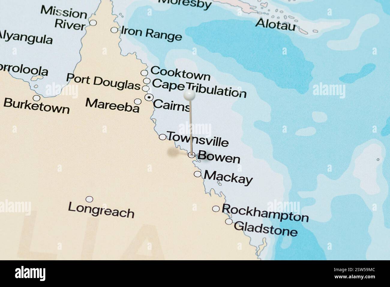white pin needle into bowen city of australia political map Stock Photo ...