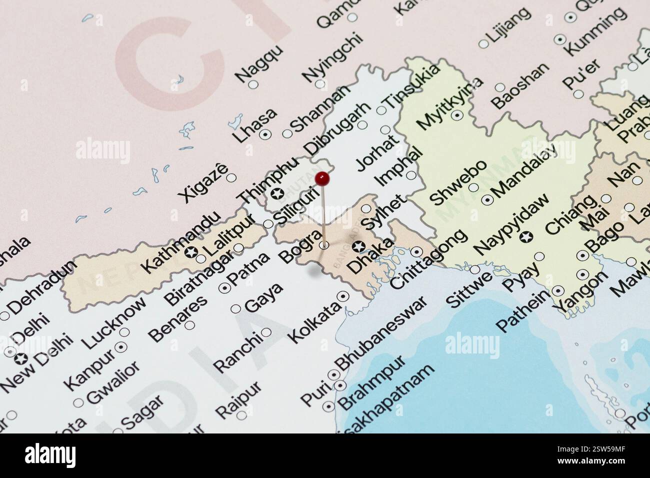 red pin needle into bogra city of bangladesh political map Stock Photo ...