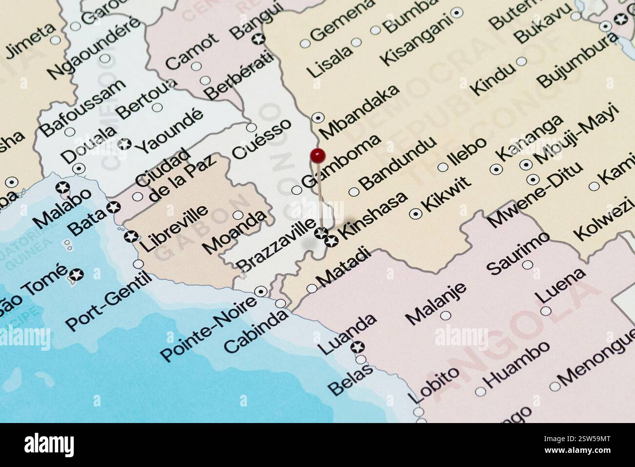 red pin needle into brazzaville city of congo political map Stock Photo ...