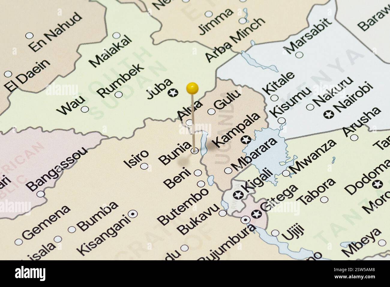 yellow pin needle into bunia city of democratic republic of the congo ...