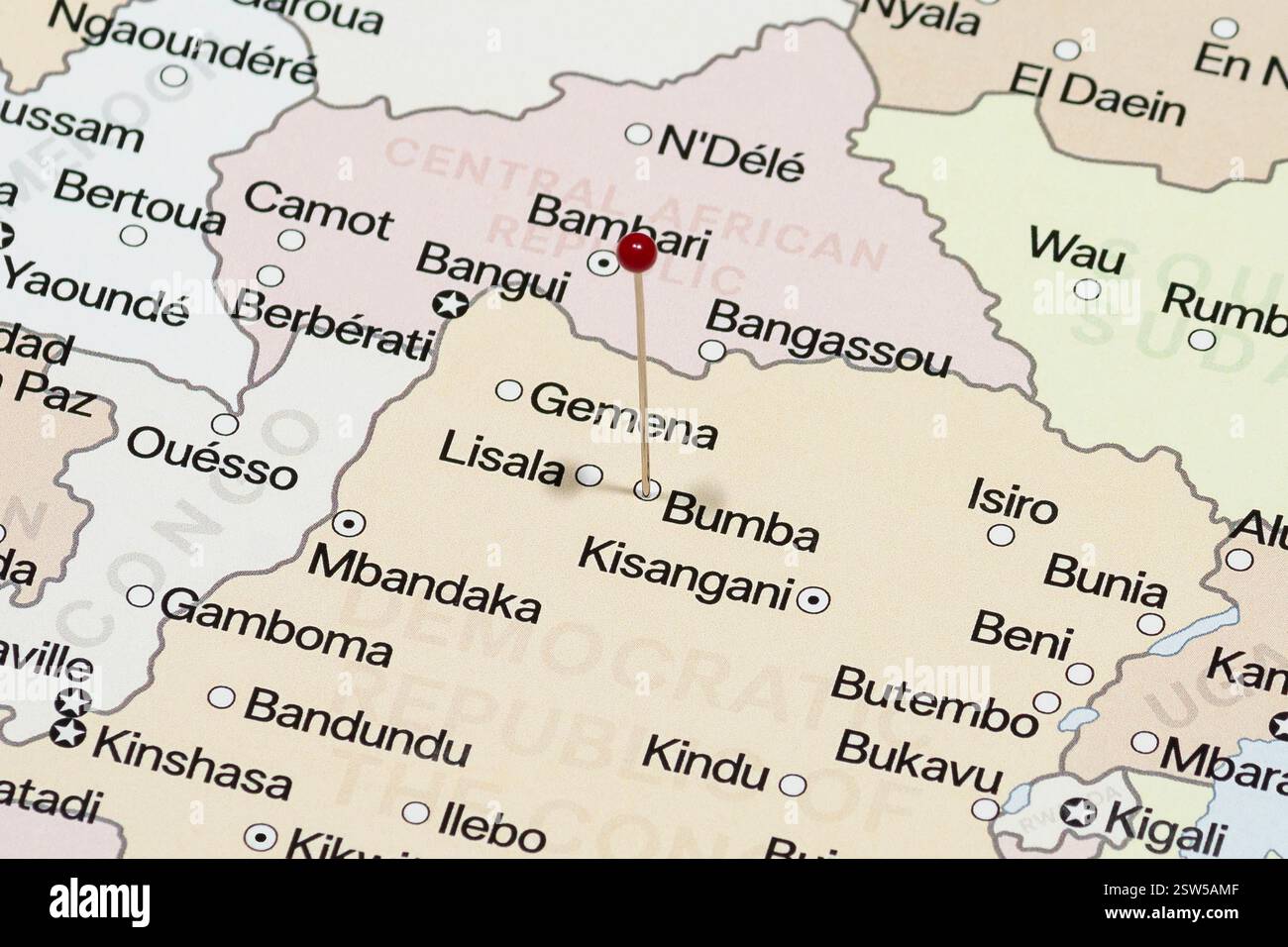red pin needle into bumba city of democratic republic of the congo ...