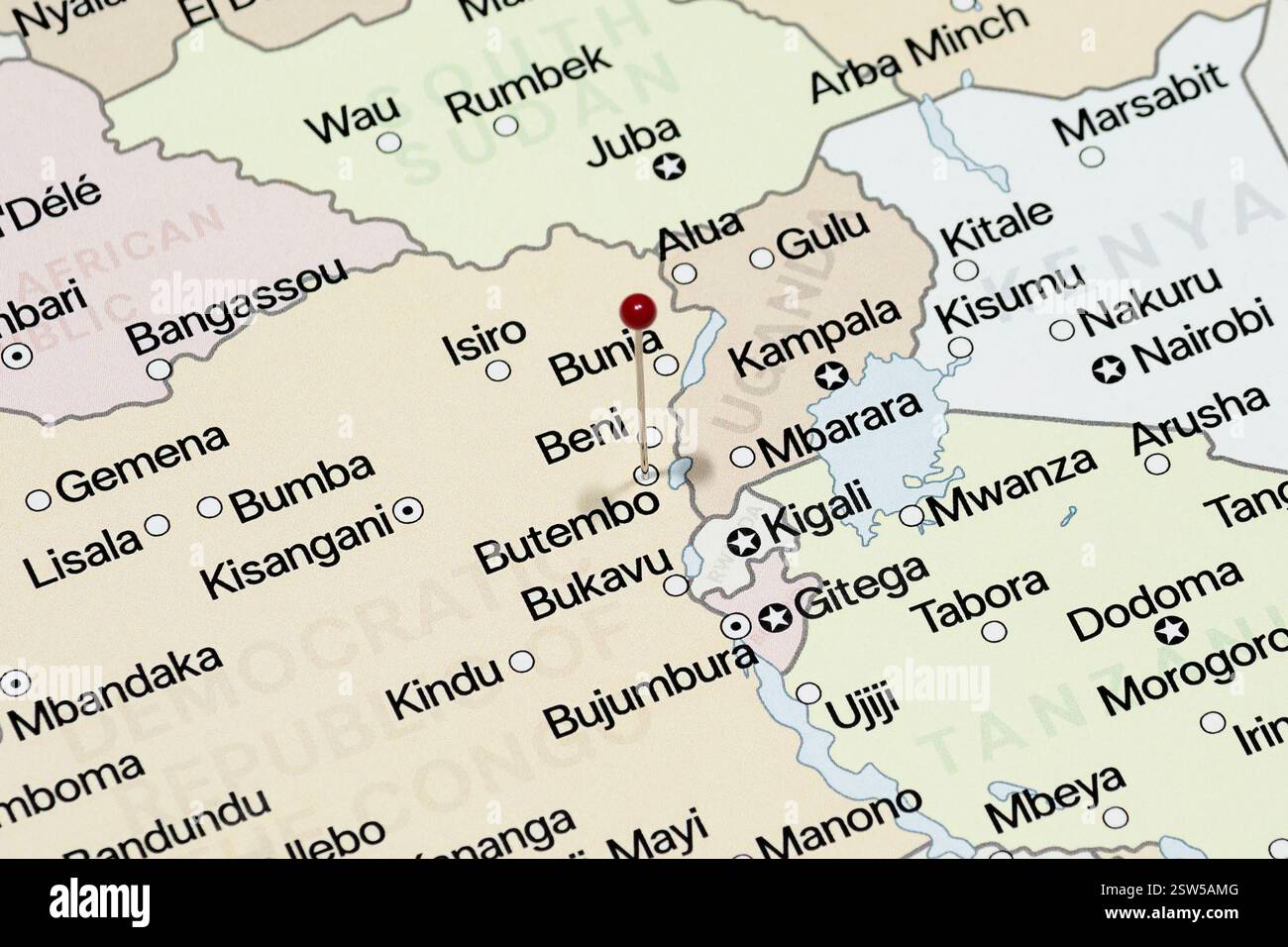 red pin needle into butembo city of democratic republic of the congo political map Stock Photo ...