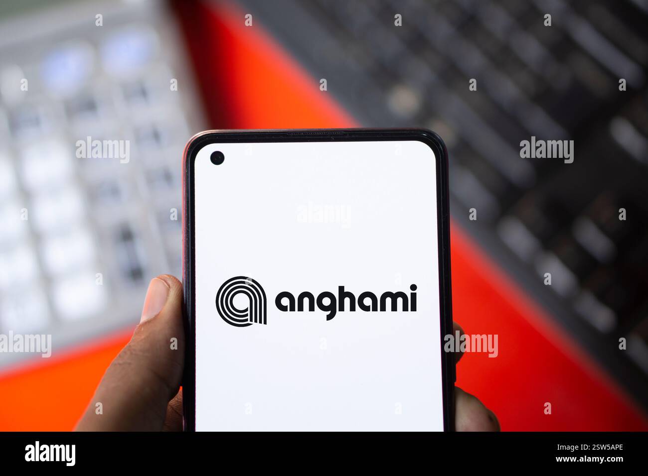 Dhaka, Bangladesh- 28 Sep 2024: Anghami logo is displayed on smartphone ...