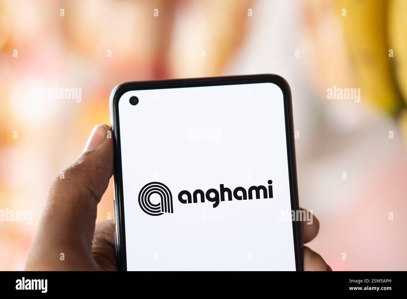 Dhaka, Bangladesh- 28 Sep 2024: Anghami logo is displayed on smartphone ...