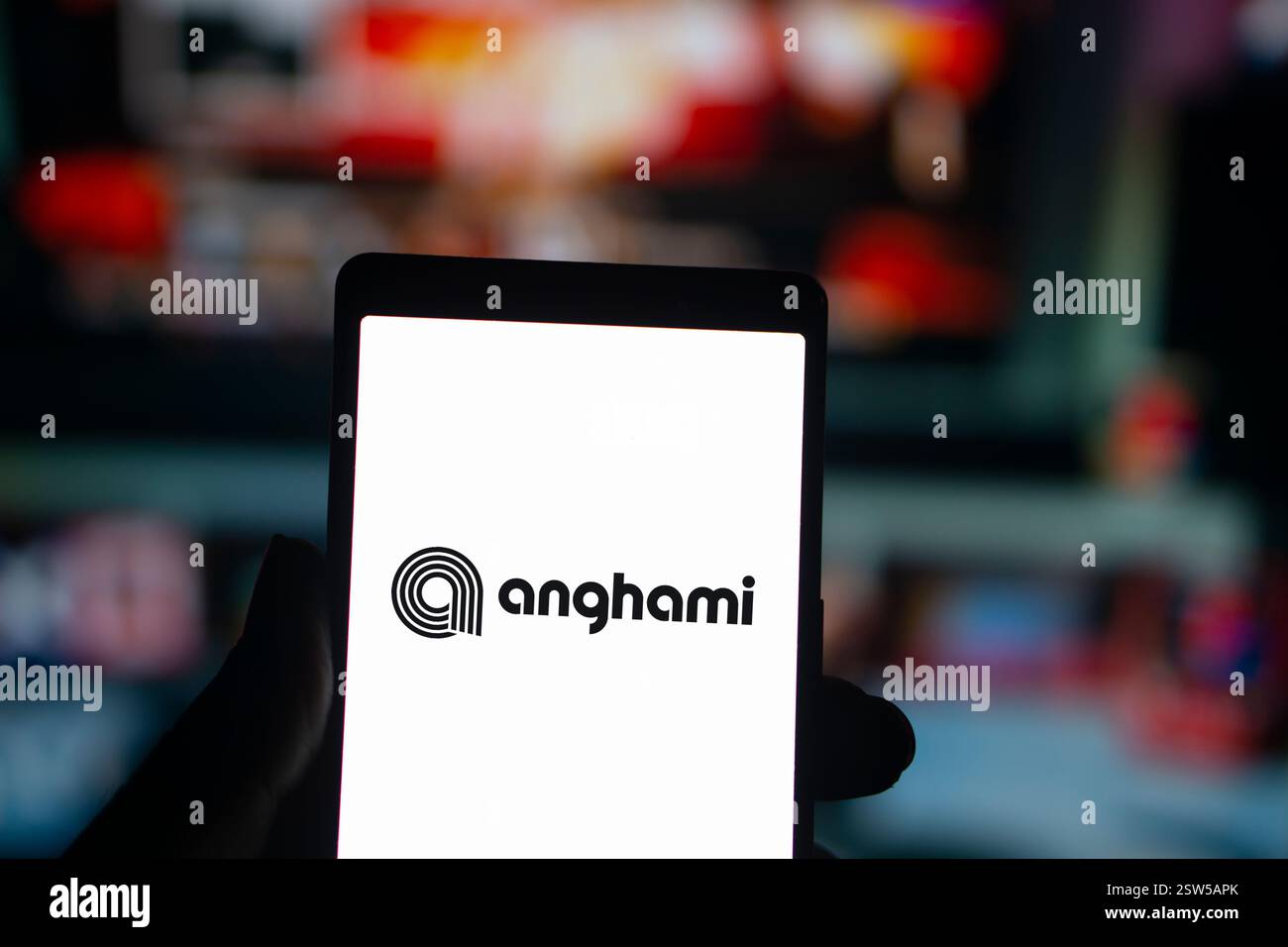 Dhaka, Bangladesh- 28 Sep 2024: Anghami logo is displayed on smartphone ...