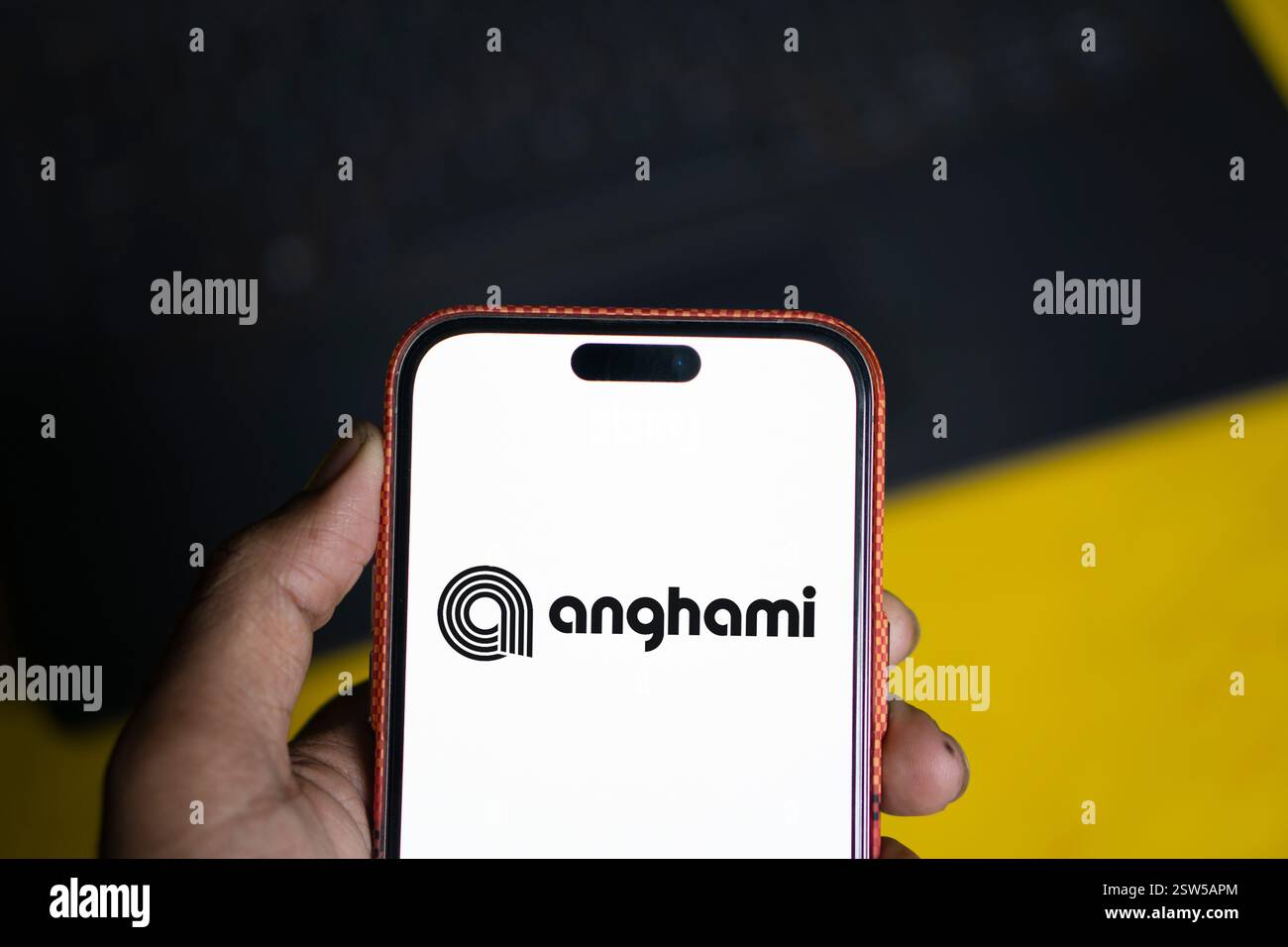 Dhaka, Bangladesh- 28 Sep 2024: Anghami logo is displayed on smartphone ...
