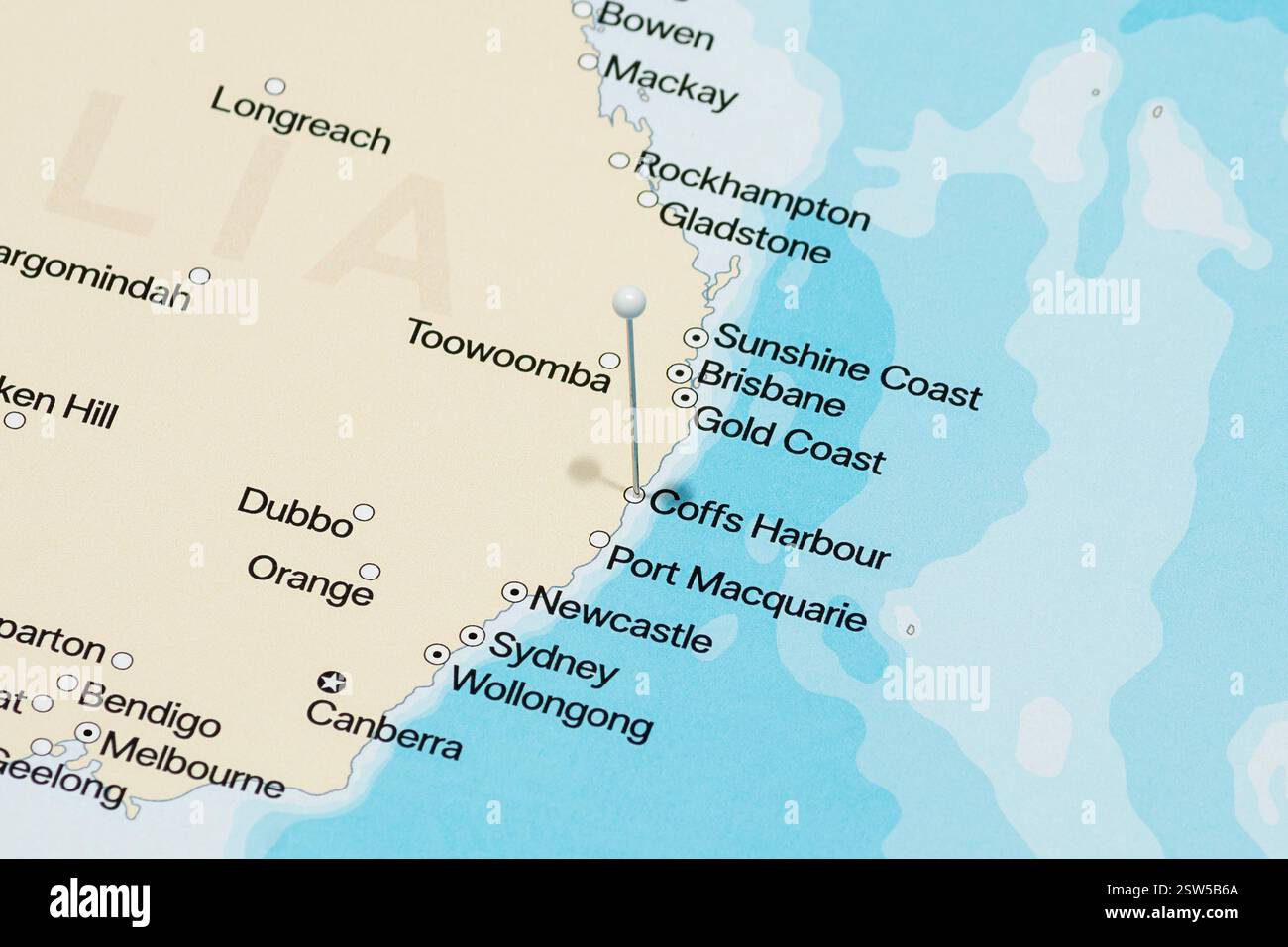 white pin needle into coffs harbour city of australia political map ...