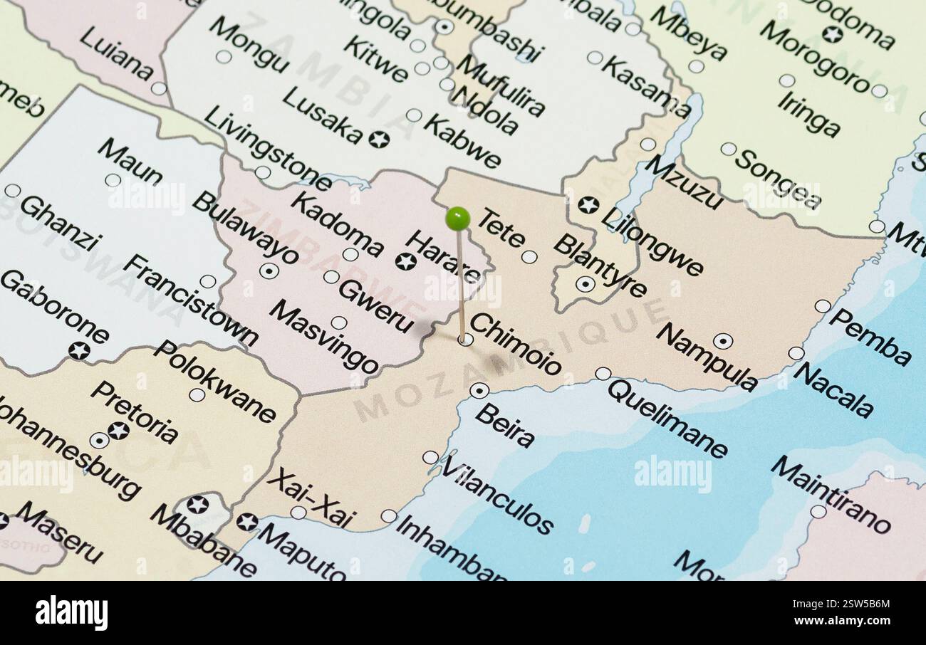 green pin needle into chimoio city of mozambique political map Stock ...