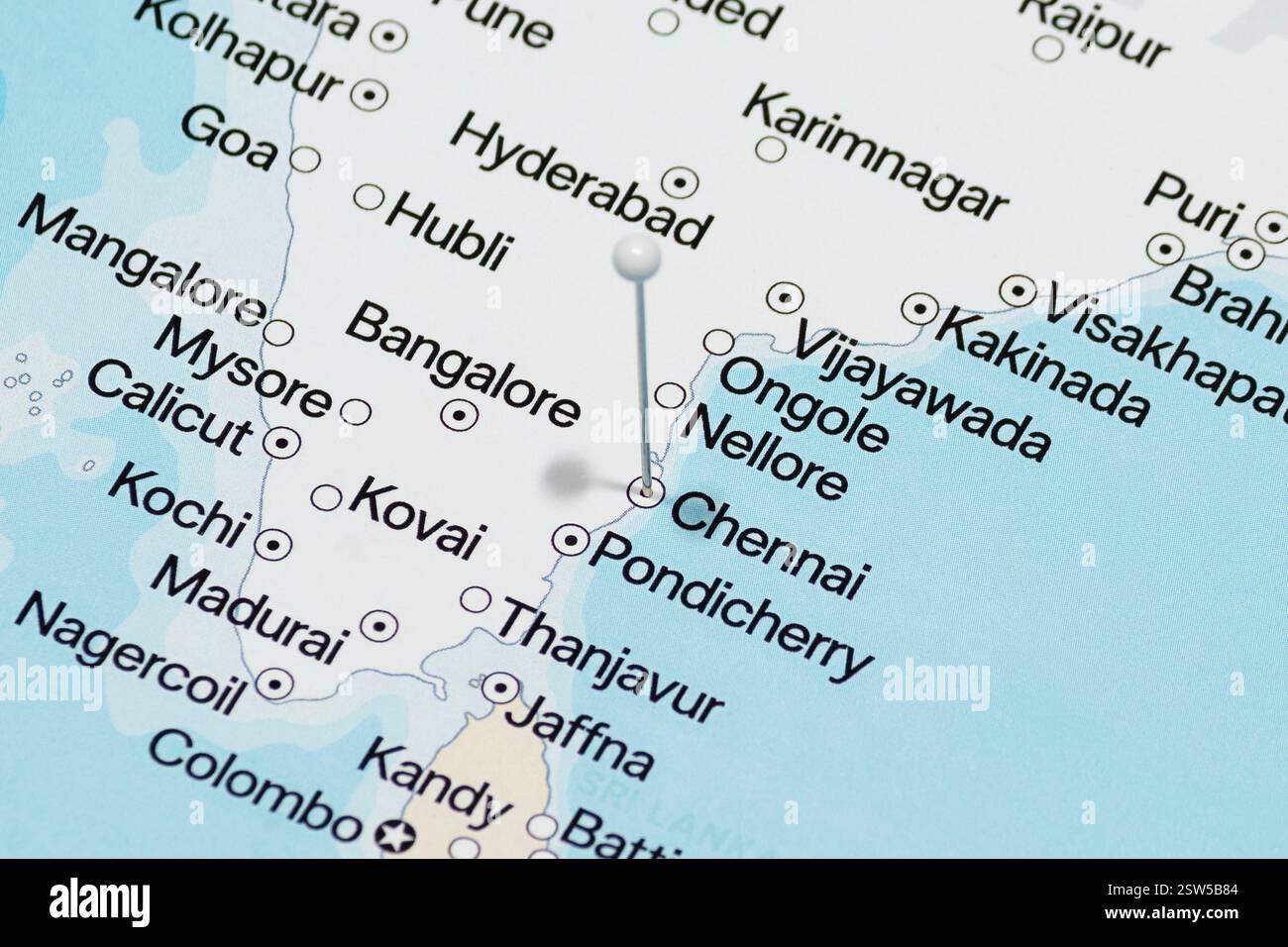 white pin needle into chennai city of India political map Stock Photo ...