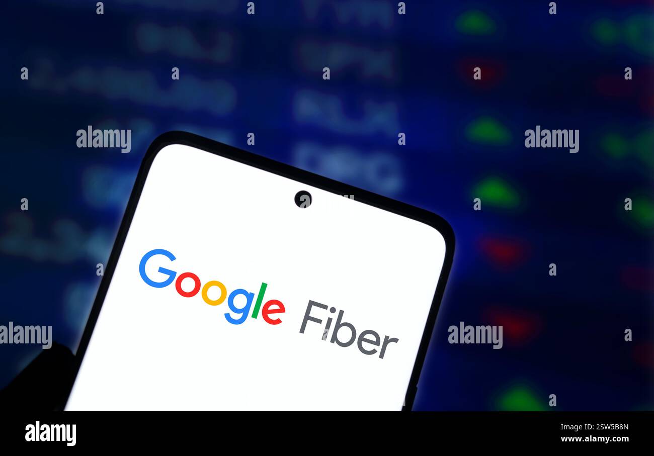 Dhaka, Bangladesh- 28 Sep 2024: Google Fiber logo is displayed on ...