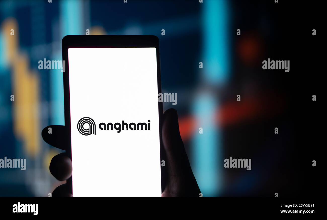Dhaka, Bangladesh- 28 Sep 2024: Anghami logo is displayed on smartphone ...