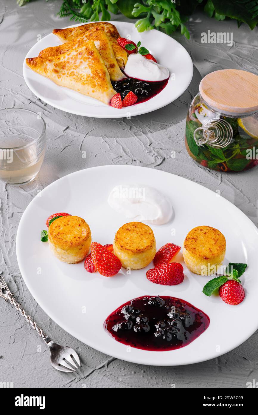 Gourmet breakfast with pancakes and crepes Stock Photo - Alamy