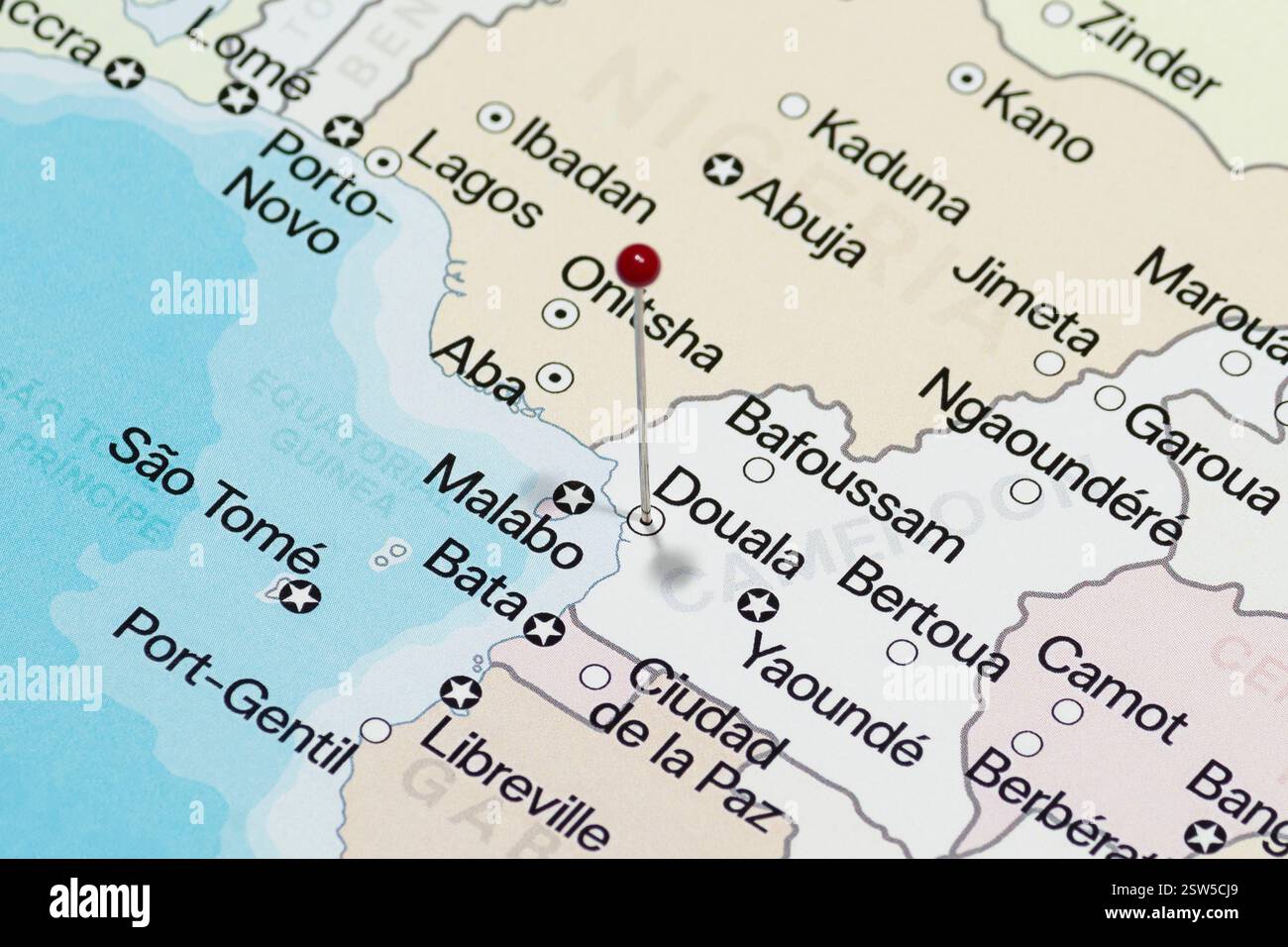 red pin needle into douala city of cameroon political map Stock Photo ...