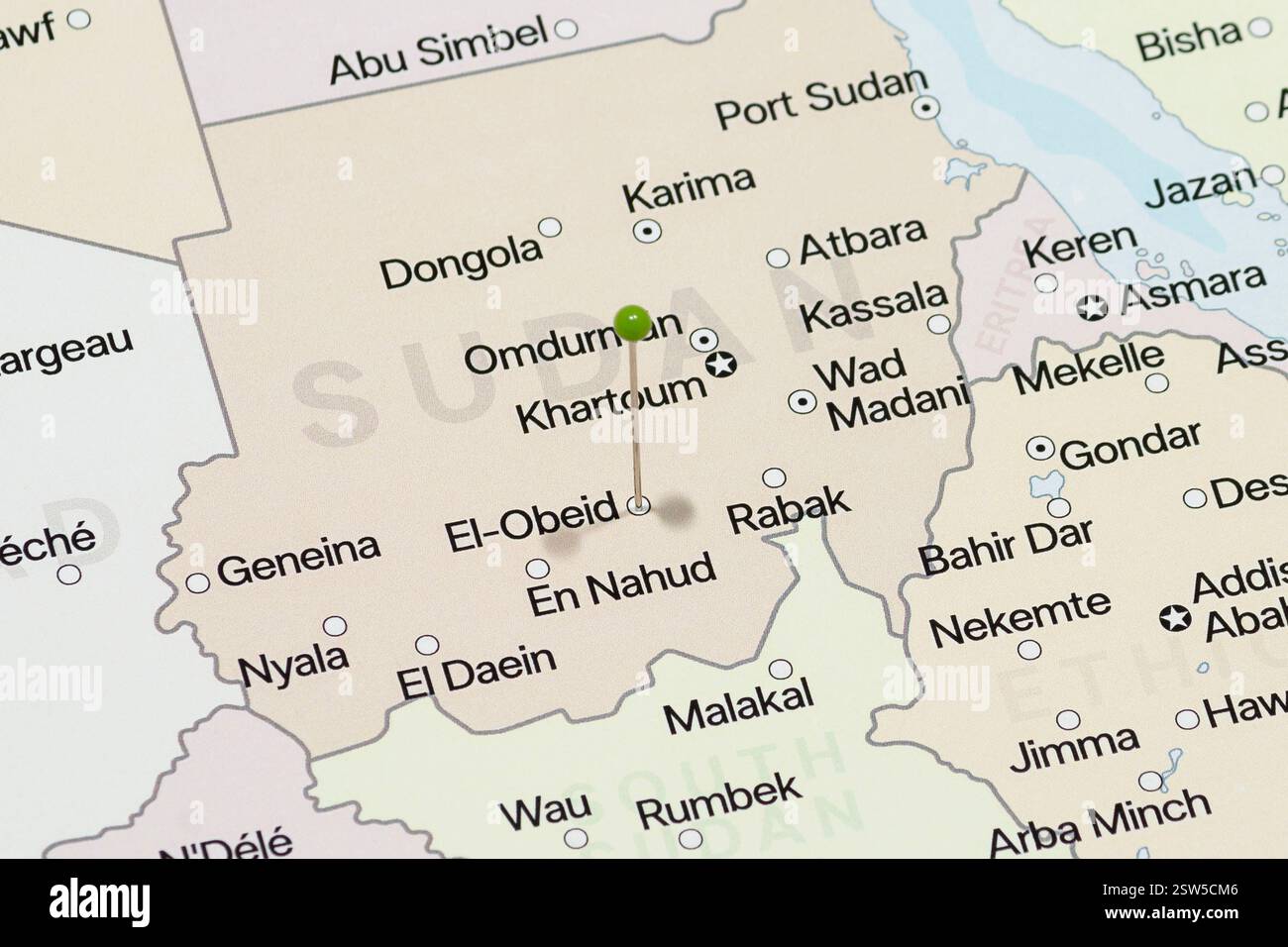 green pin needle into el obeid city of sudan political map Stock Photo ...