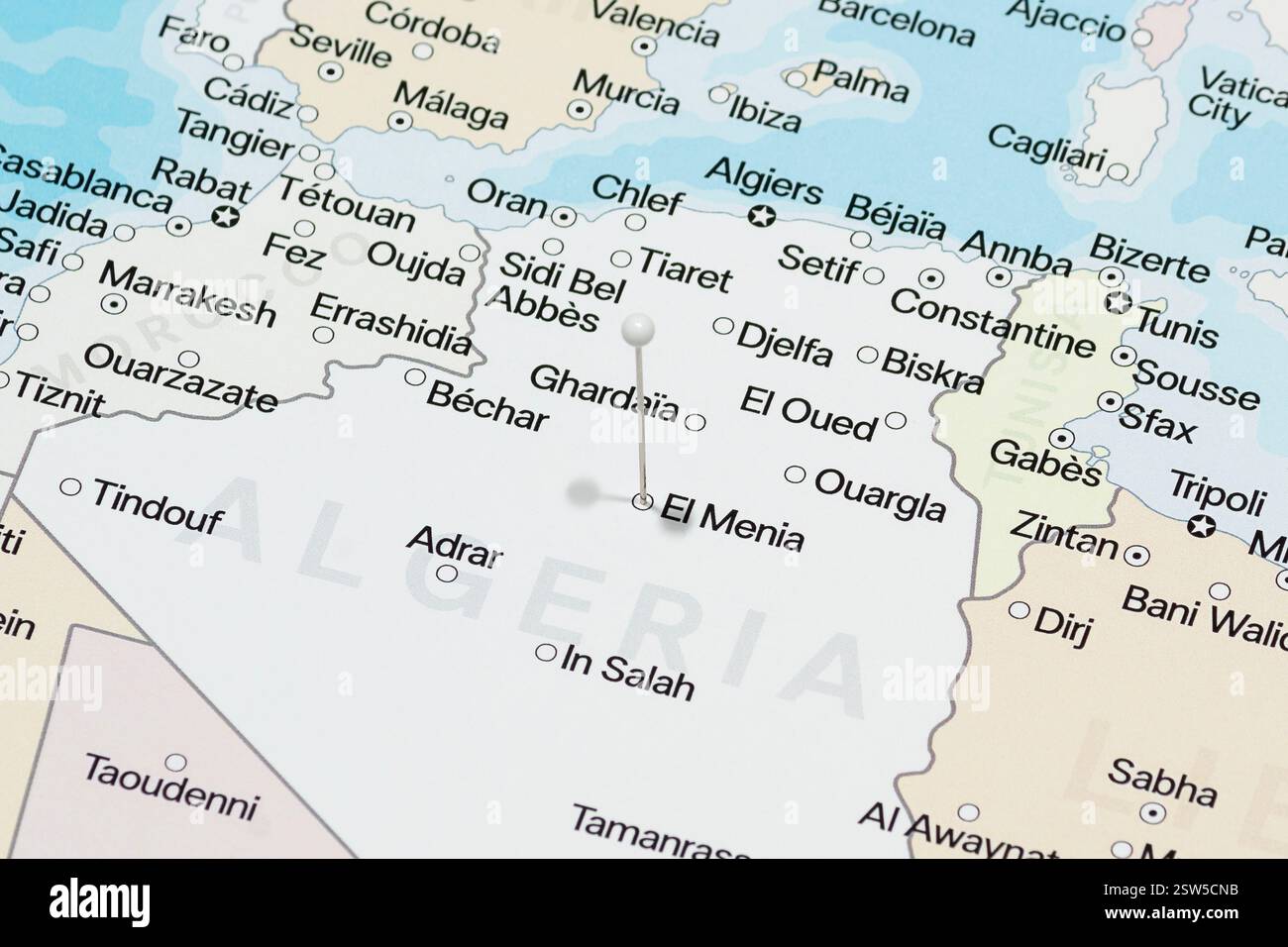 white pin needle into el menia city of algeria political map Stock ...