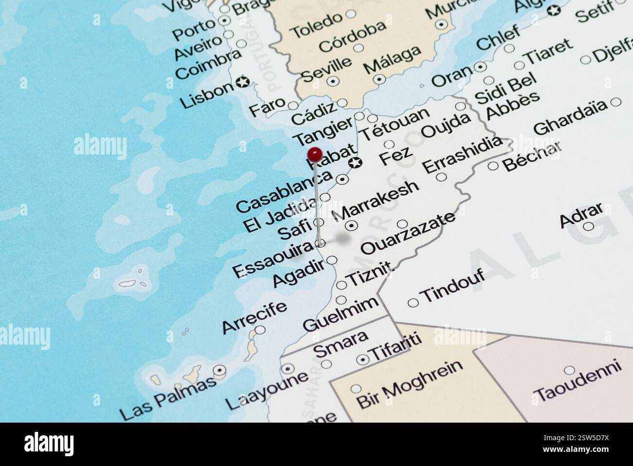 red pin needle into essaouira city of morocco political map Stock Photo ...