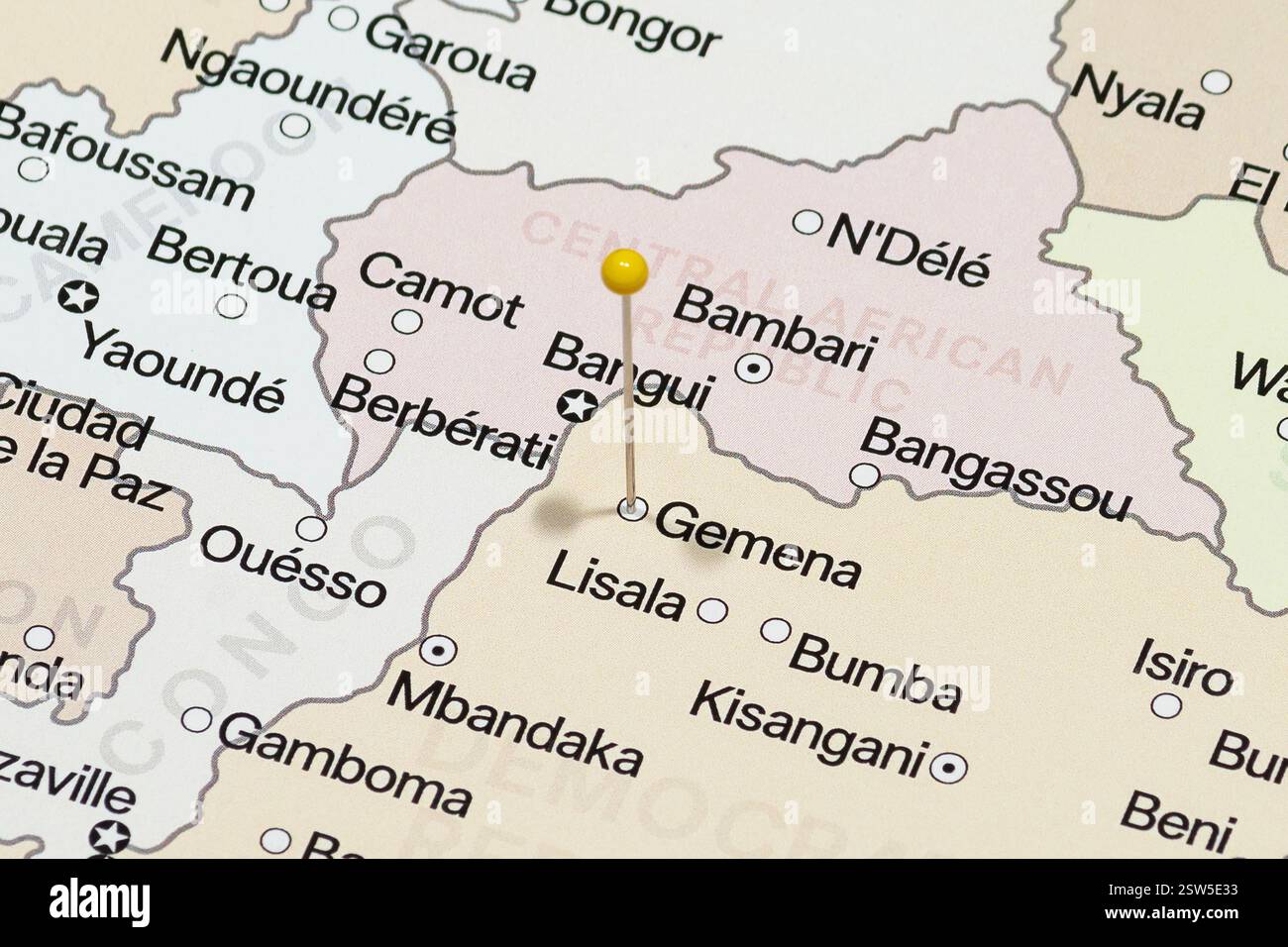 yellow pin needle into gemena city of democratic republic of the congo ...