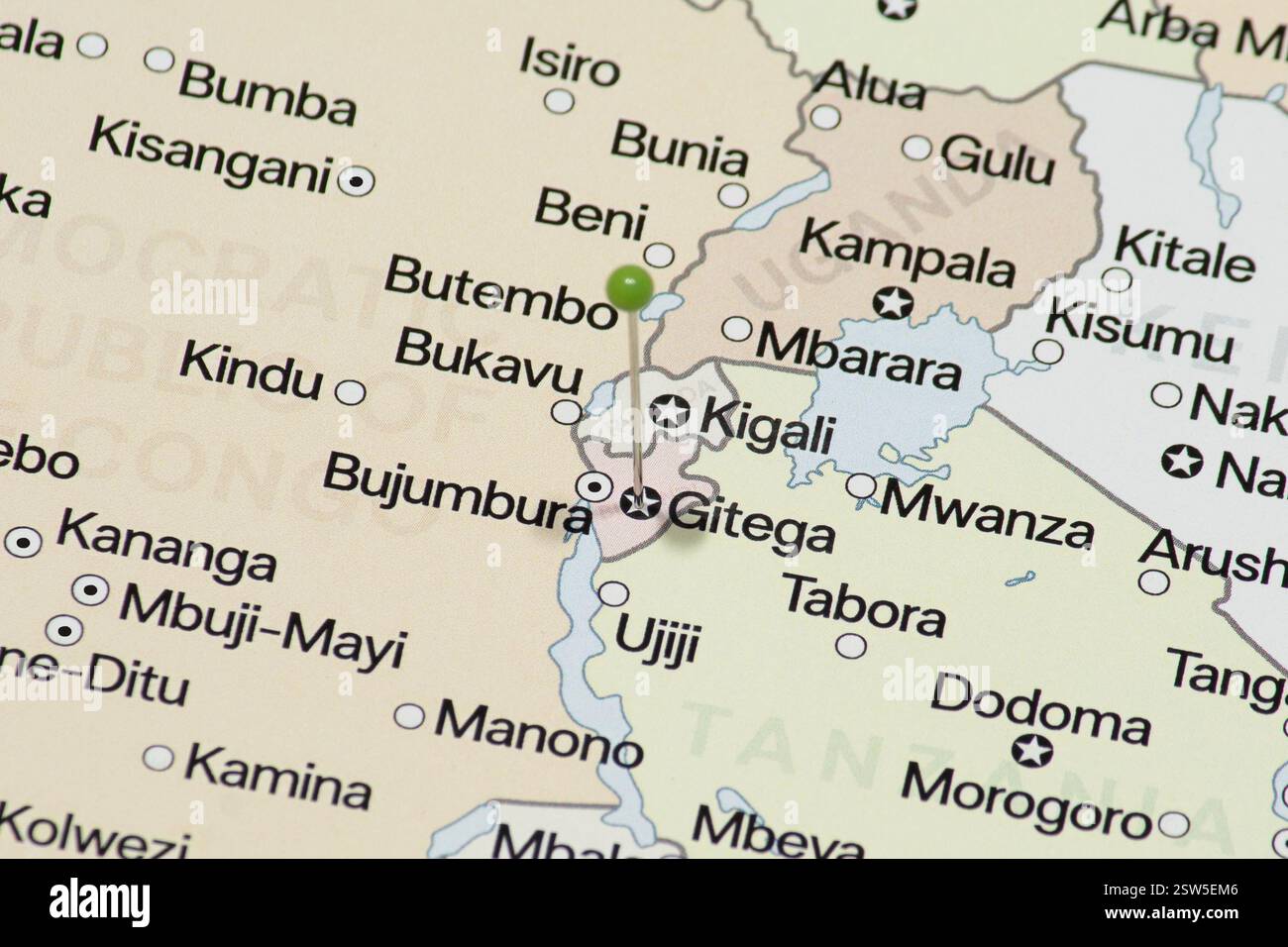 green pin needle into gitega city of burundi political map Stock Photo ...