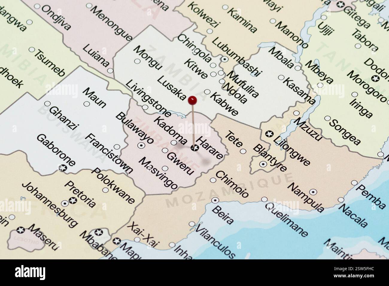 red pin needle into harare city of zimbabwe political map Stock Photo ...