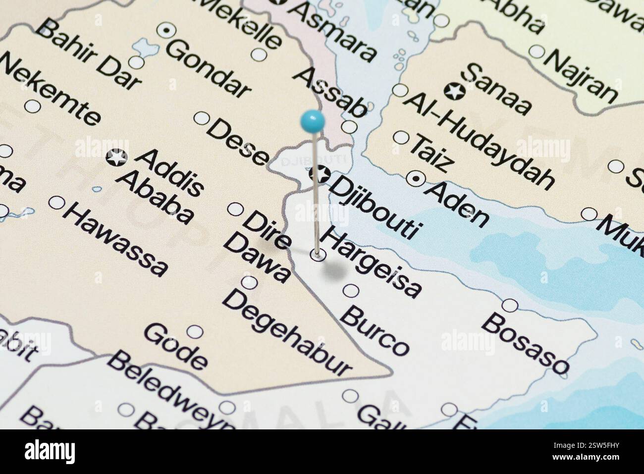 light blue pin needle into hargeisa city of somalia political map Stock ...