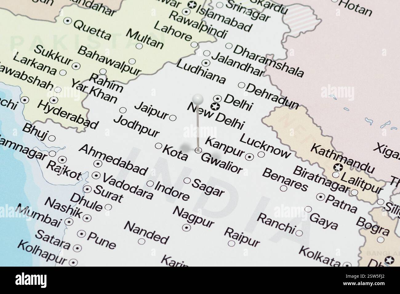 white pin needle into gwalior city of india political map Stock Photo ...
