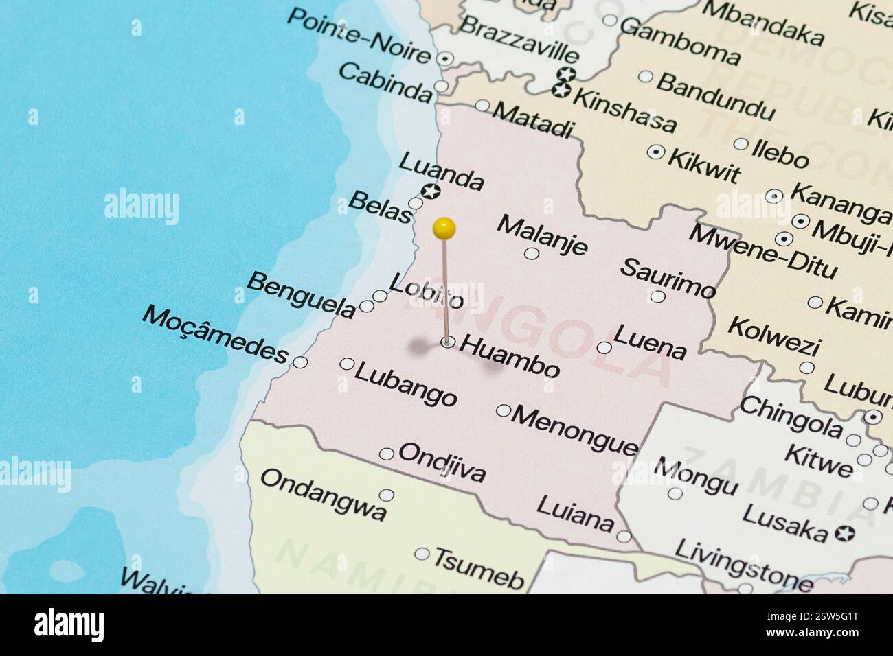 yellow pin needle into huambo city of angola political map Stock Photo ...