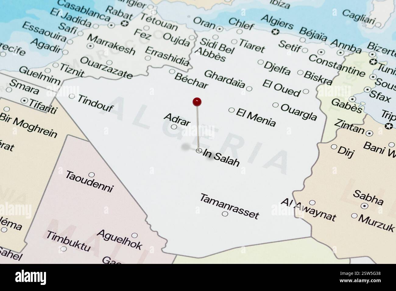 red pin needle into in salah city of algeria political map Stock Photo ...
