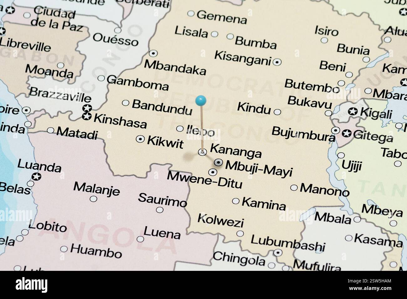 light blue pin needle into kananga city of democratic republic of the ...