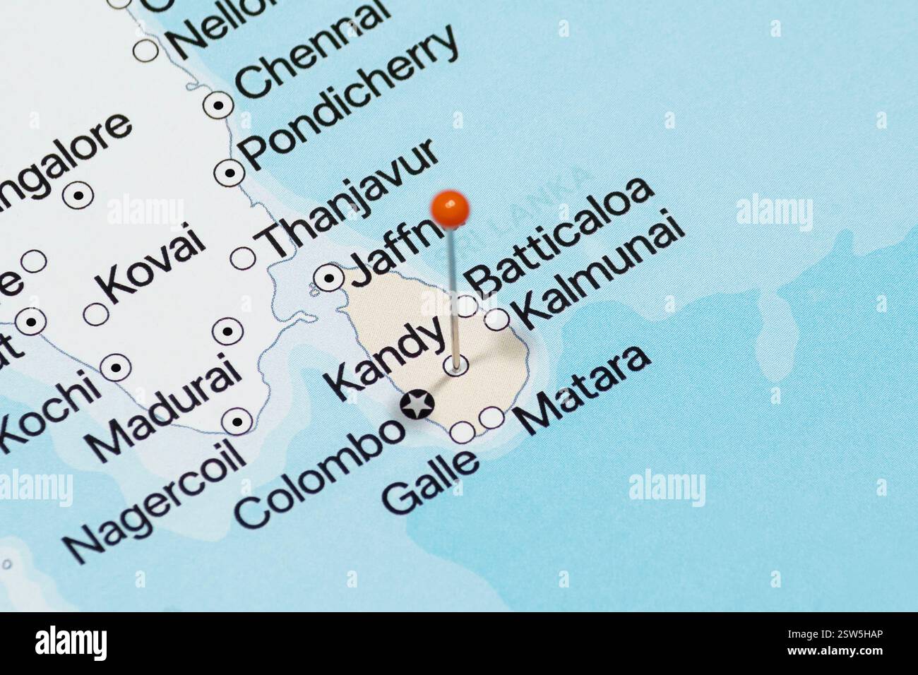 an orange pin needle into kandy city of sri lanka political map Stock ...