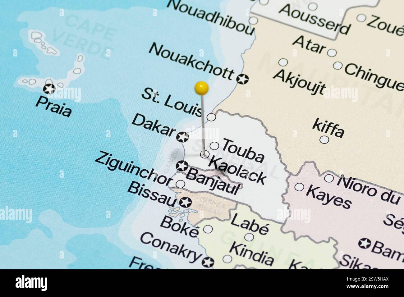 yellow pin needle into kaolack city of senegal political map Stock ...