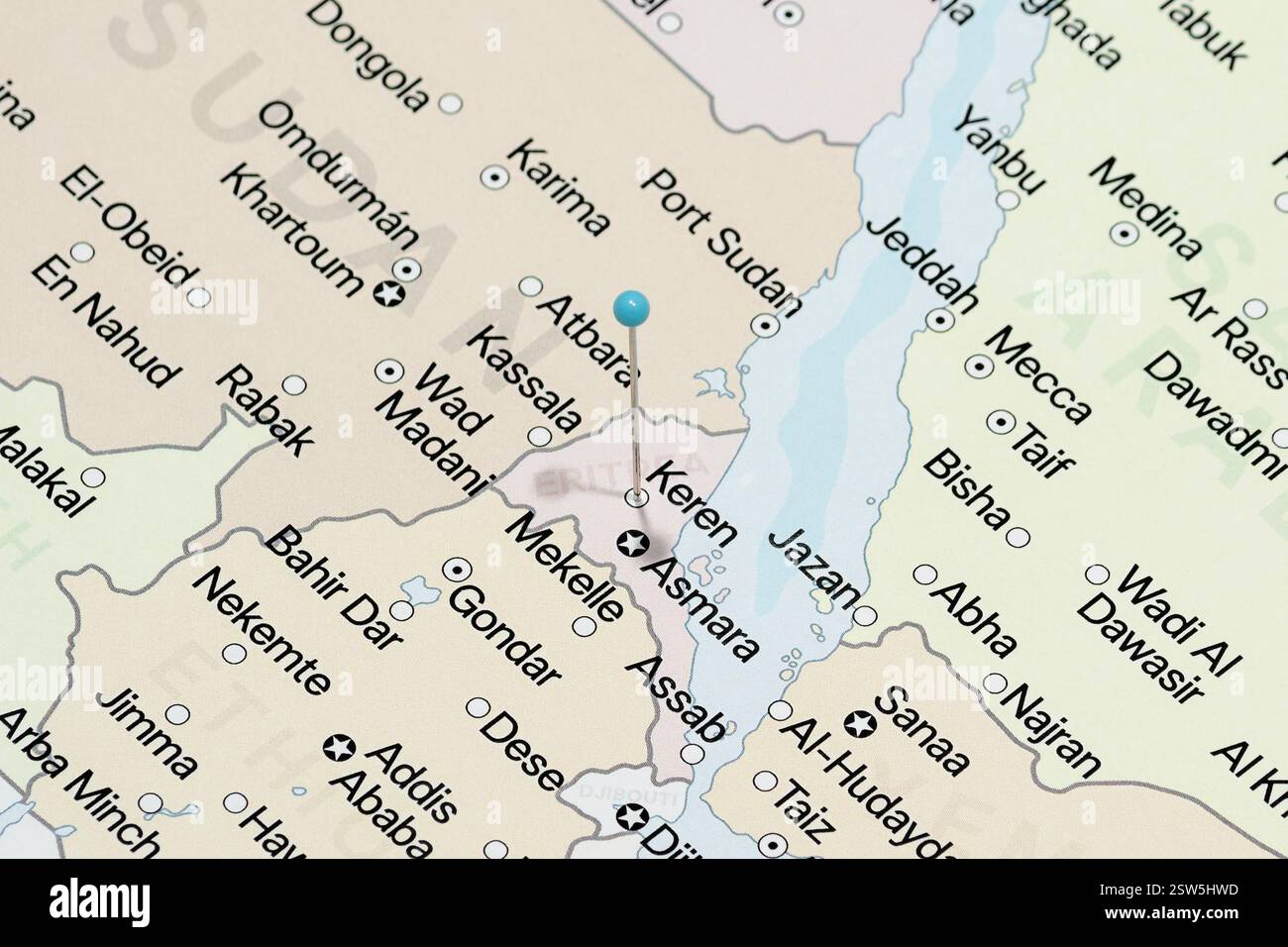light blue pin needle into keren city of eritrea political map Stock ...