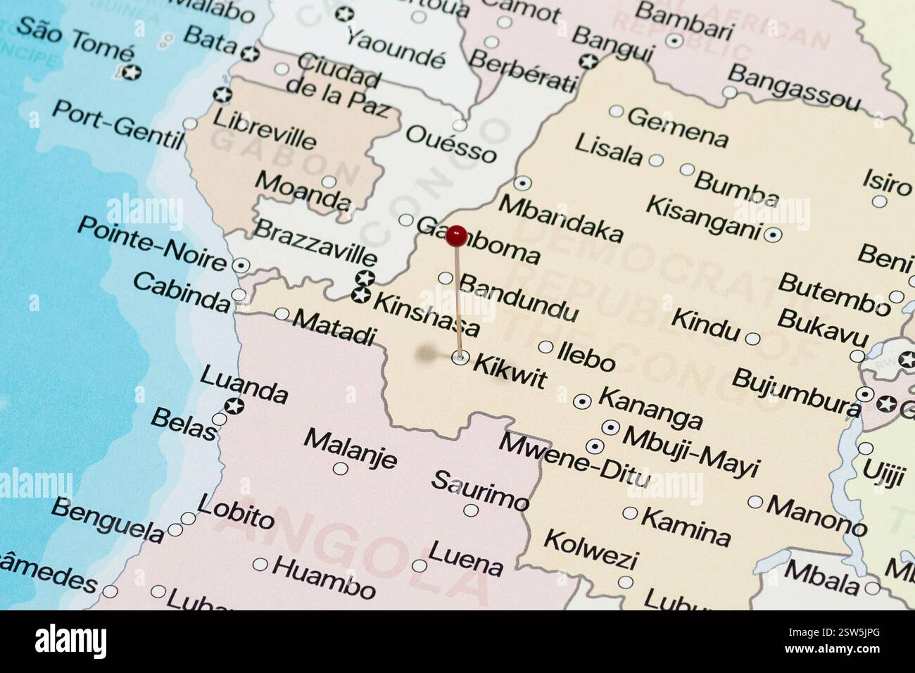 red pin needle into kikwit city of democratic republic of the congo ...