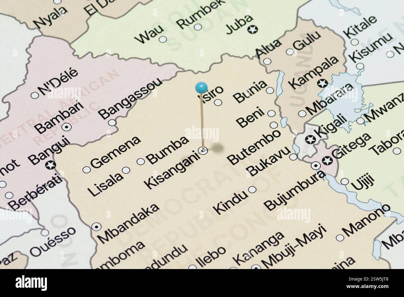 light blue pin needle into kisangani city of democratic republic of the ...