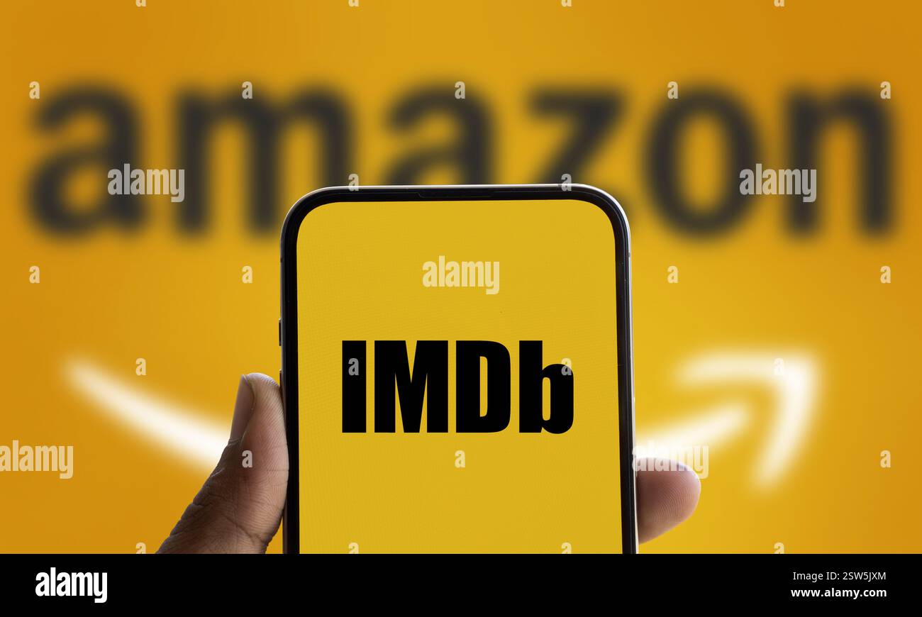 Dhaka, Bangladesh- 01 Oct 2024: IMDb logo is diplayed on smartphone ...