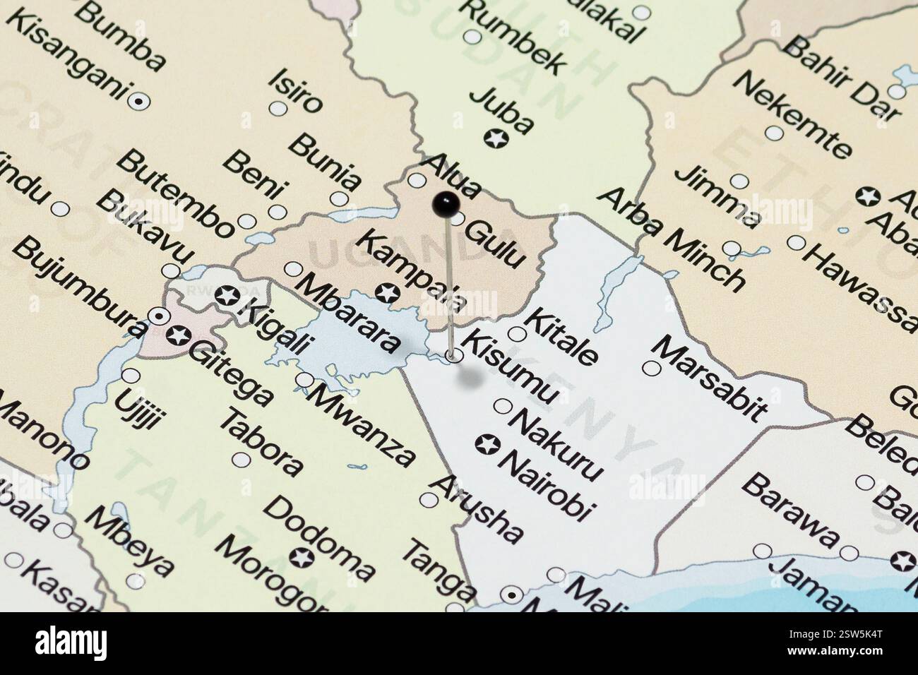 black pin needle into kisumu city of kenya political map Stock Photo ...