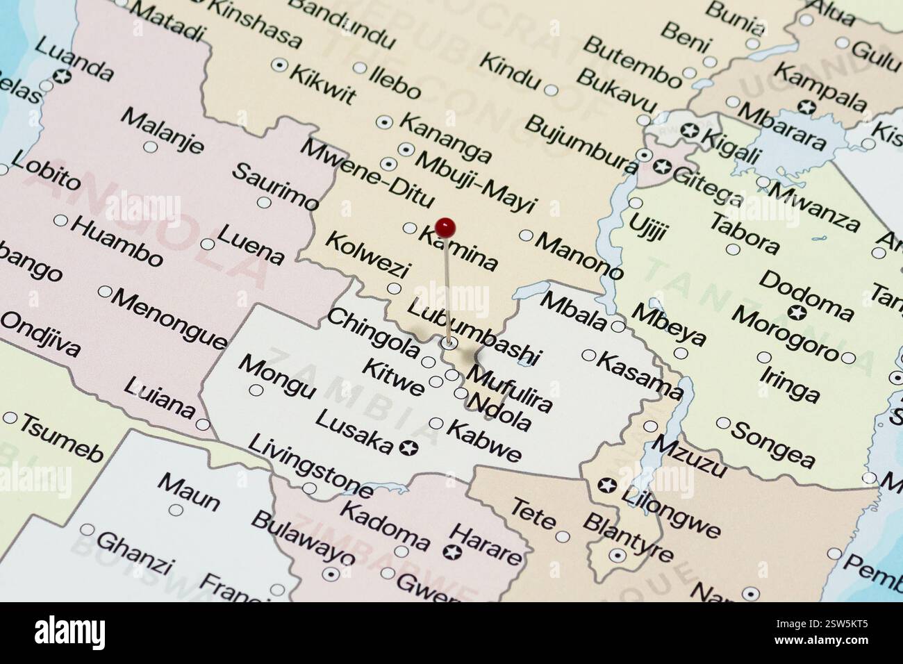 red pin needle into lubumbashi city of democratic republic of the congo ...