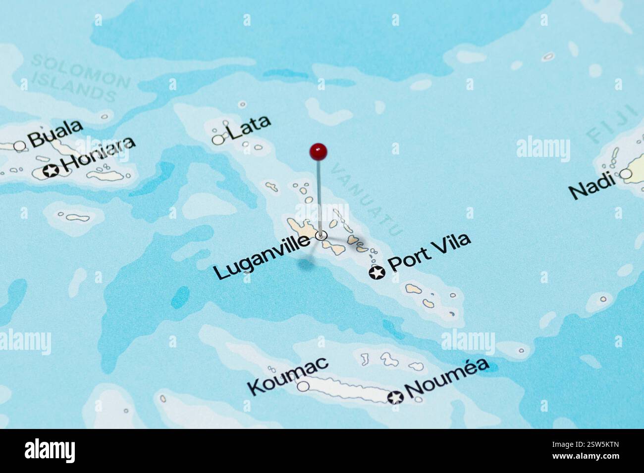 red pin needle into luganville city of vanuatu political map Stock ...