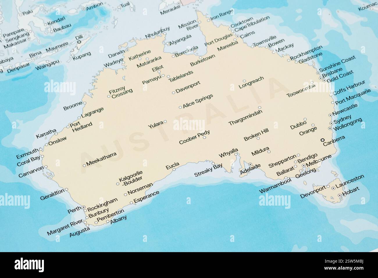 australia political map with most important cities and country ...