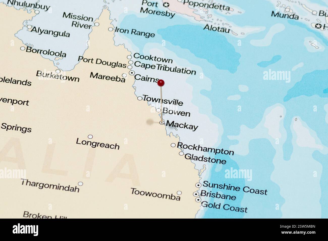 red pin needle into mackay city of australia political map Stock Photo ...