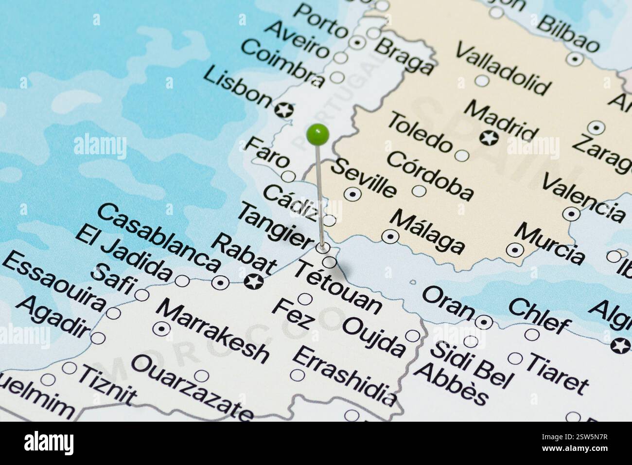 green pin needle into tangier city of morocco political map Stock Photo ...