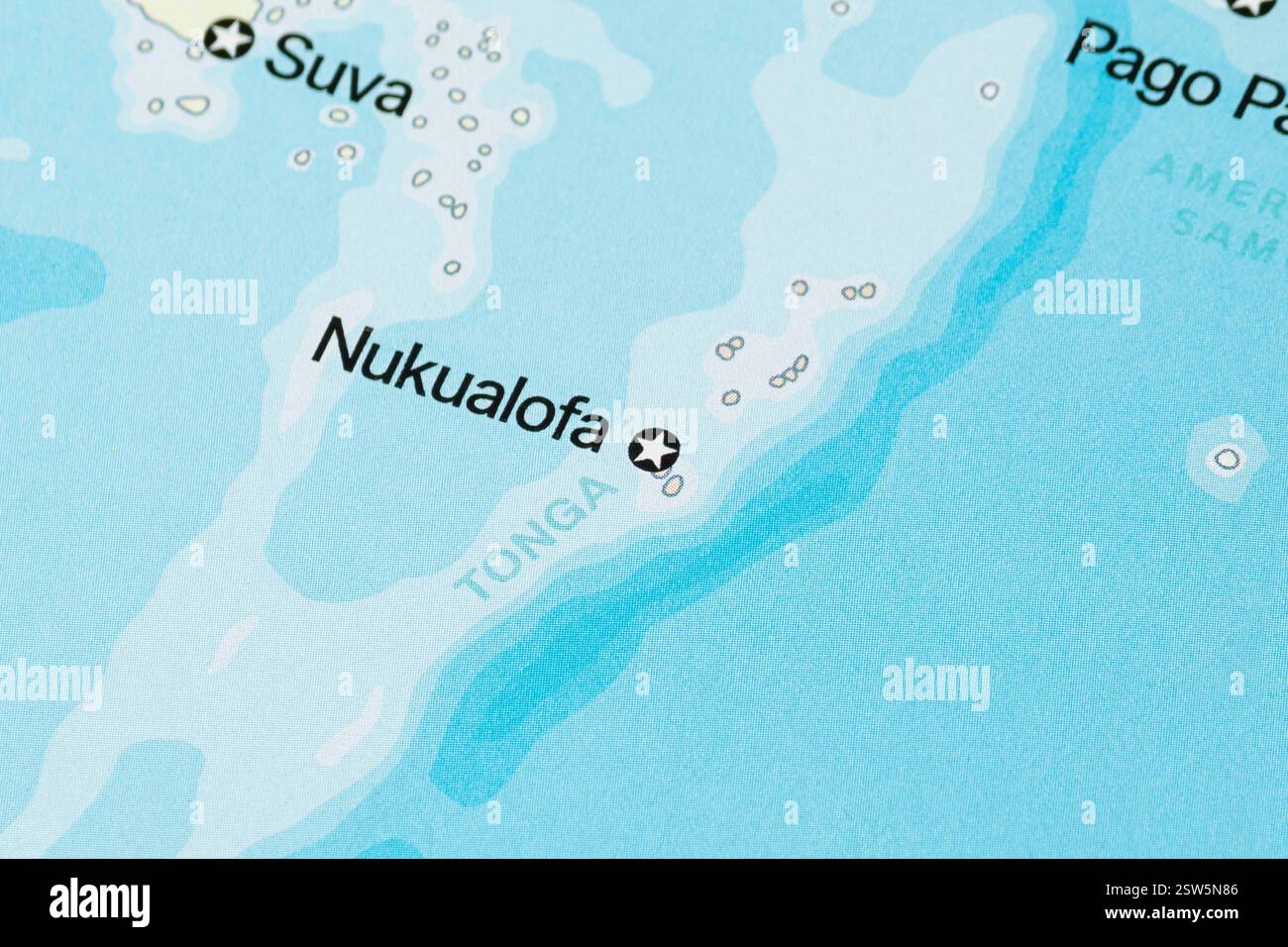 Close up to a tonga political map with most important cities and ...