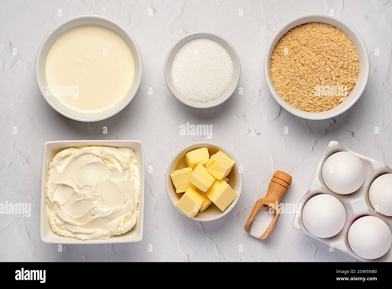 Food photography of raw ingredients of New York cheesecake, cream, soft ...