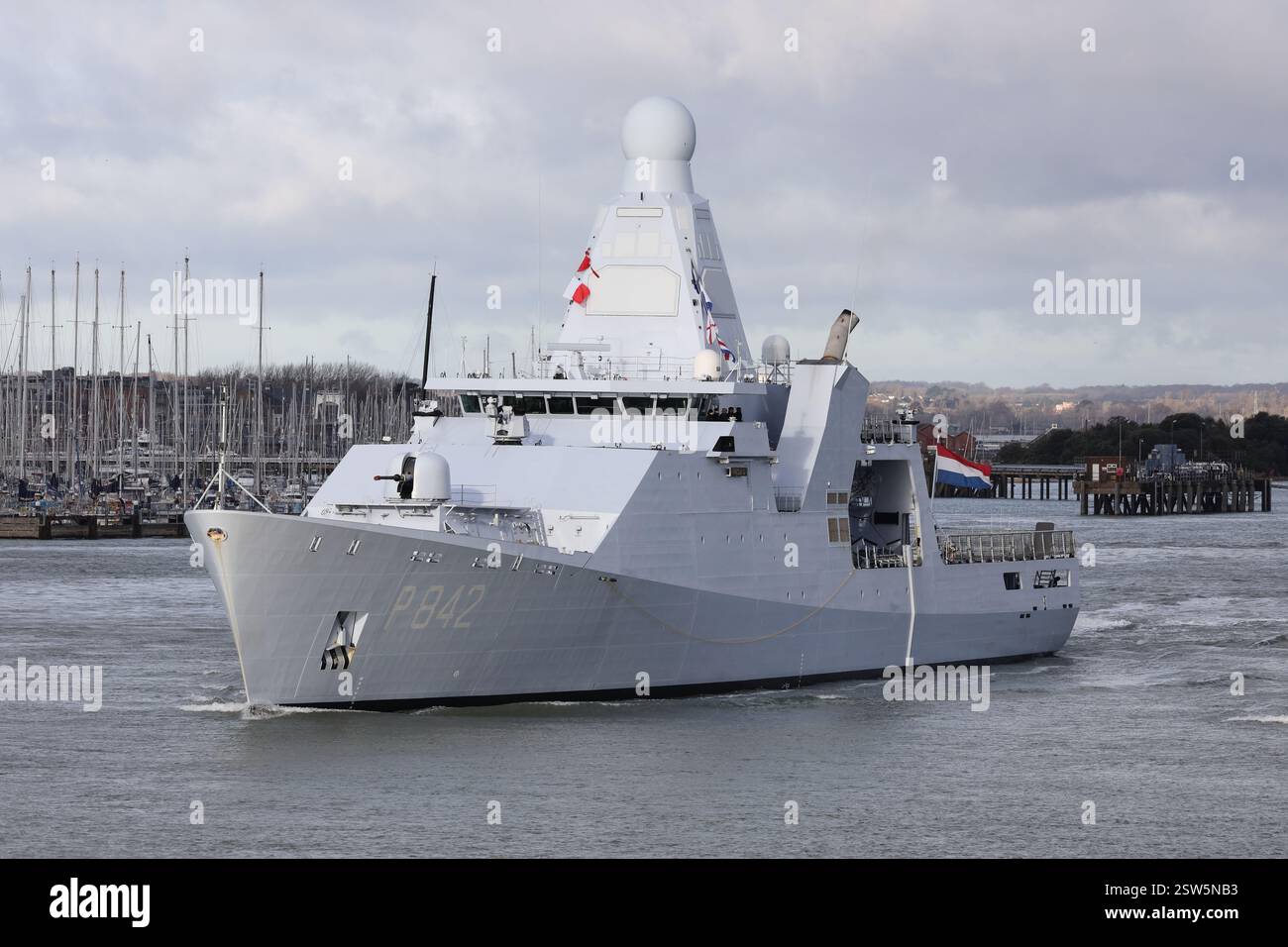The Royal Netherlands Navy Holland class offshore patrol vessel HNLMS FRIESLAND (P842) departs ...