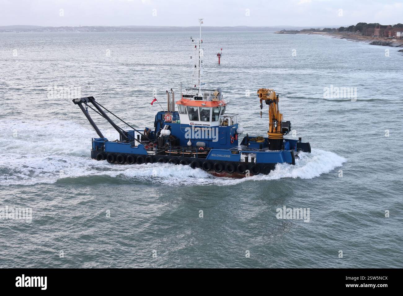 The multi purpose workboat WILLCHALLENGE about to enter harbour Stock ...