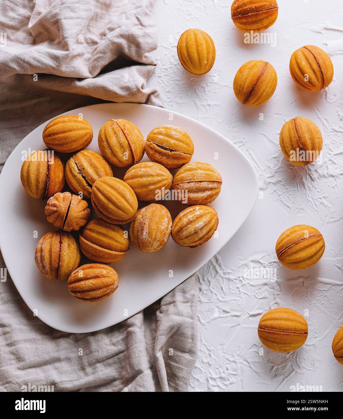 Top view of walnut-shaped cookies Stock Photo - Alamy