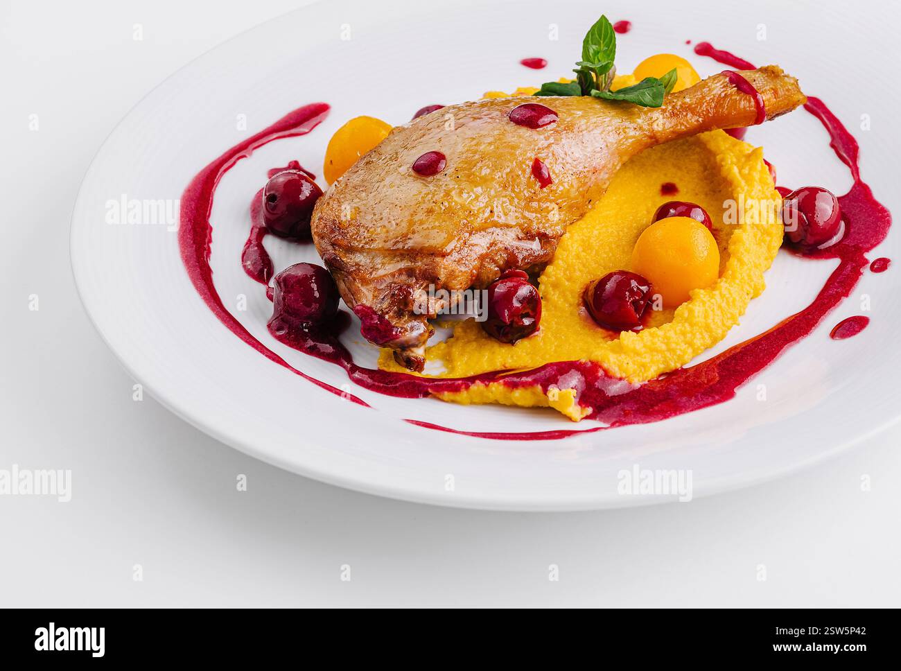 Gourmet duck confit with berry sauce Stock Photo - Alamy