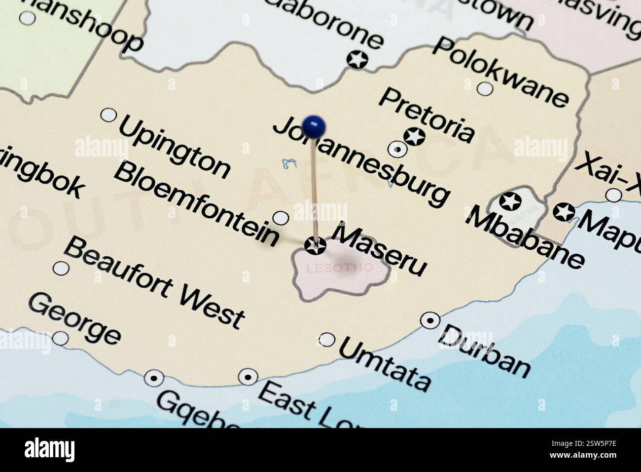 blue pin needle into maseru city of lesotho political map Stock Photo ...